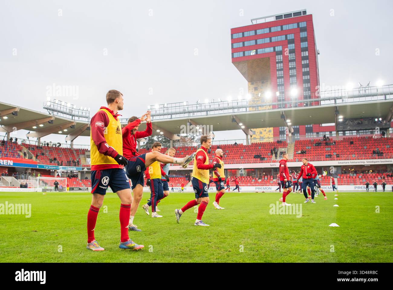 VÄXJÖ, SWEDEN 20251109Östers IF players warm up before Sunday's Allsvenskan football match ...