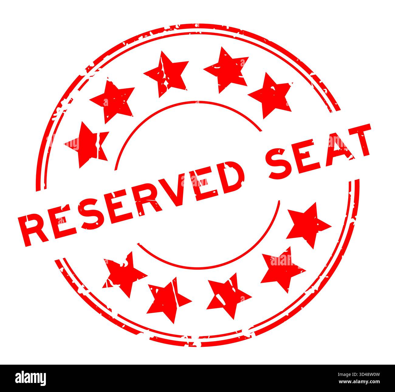 Grunge red reserved seat word with star icon round rubber seal stamp on ...