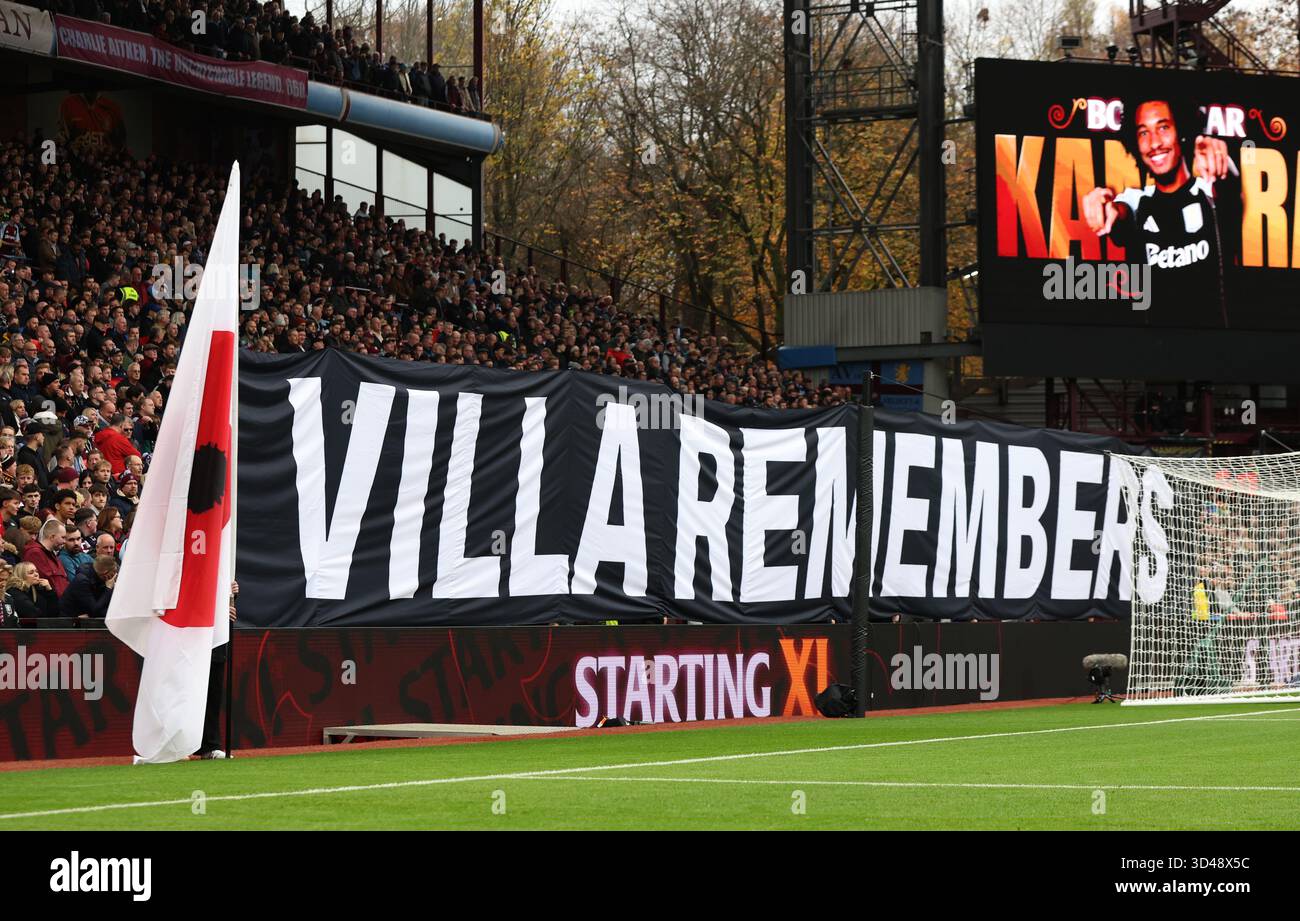 Aston Villa fans holding a banner in the stands to mark Remembrance ...