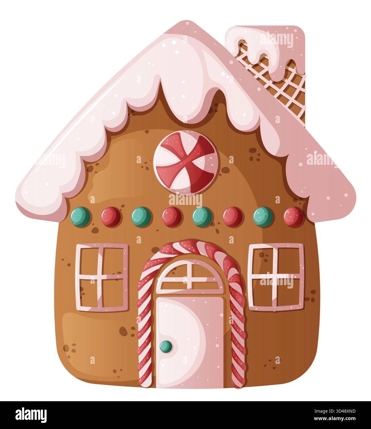 Gingerbread House Christmas Cookie with Icing & Candy Food Illustration ...
