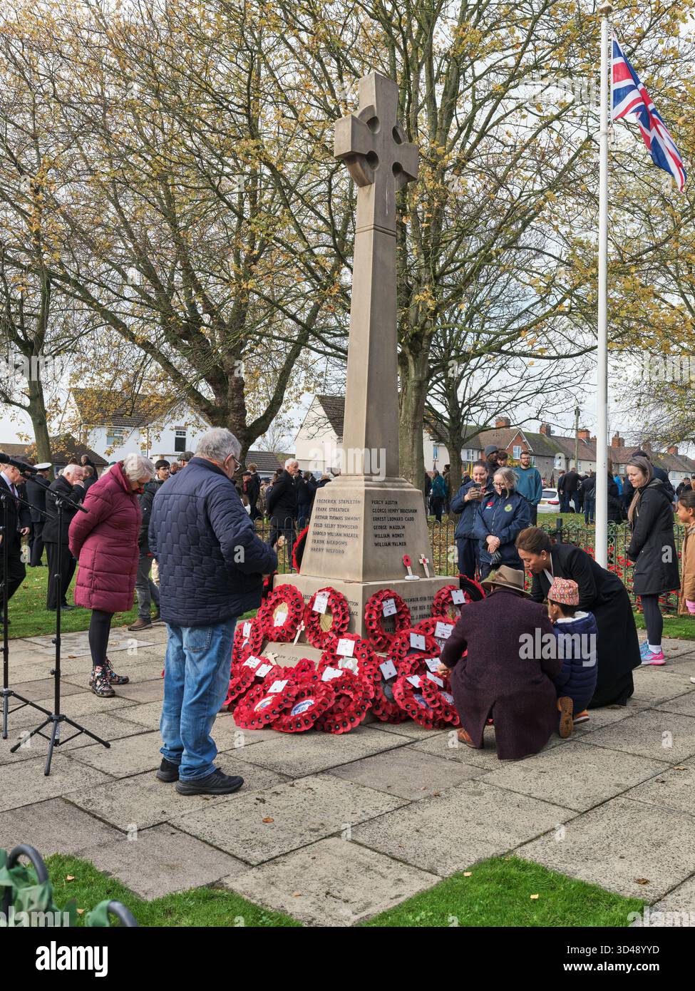 Poppy wreaths laid on Remembrance Sunday, 9th November 2025, at the ...