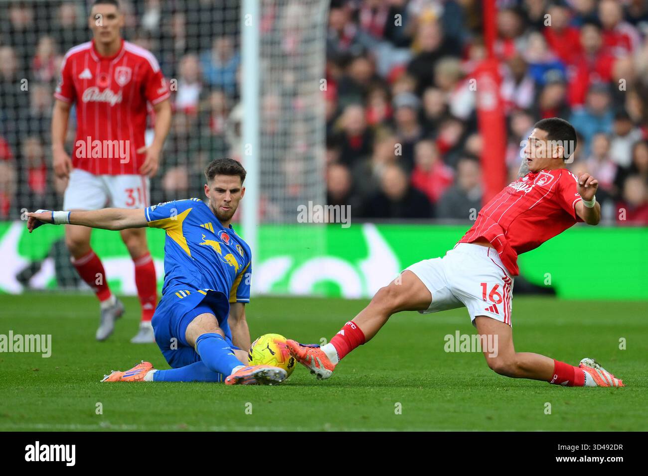 Anton Stach of Leeds United fouls Nicolas Dominguez of Nottingham ...