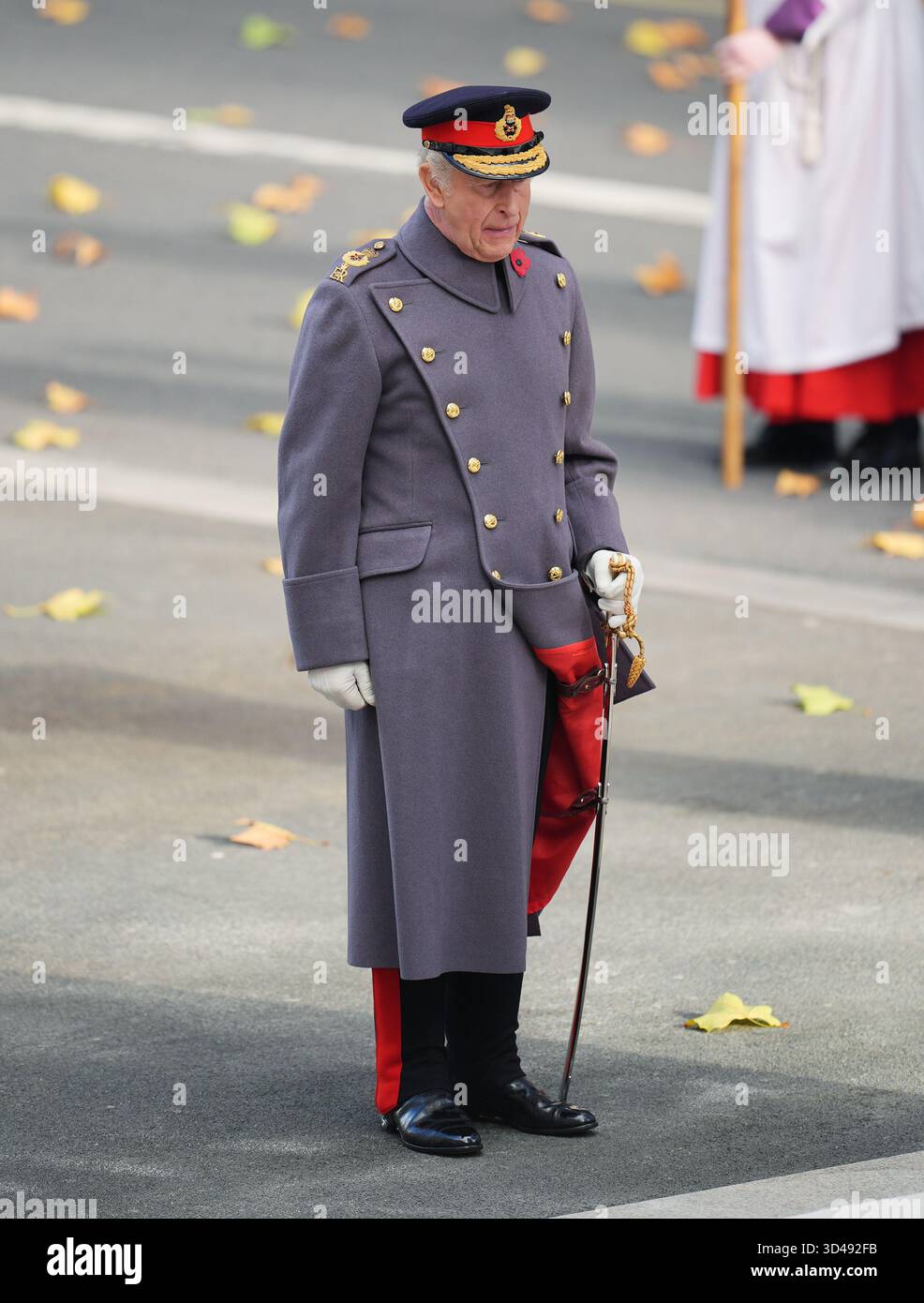King Charles III stands at the Cenotaph after laying a wreath, at the ...