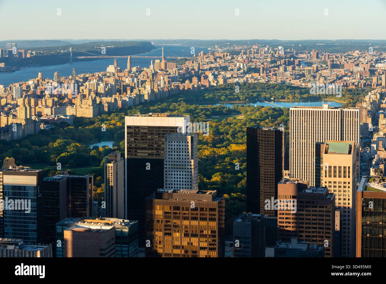 New York City aerial afternoon view of Central Park and Upper West Side ...