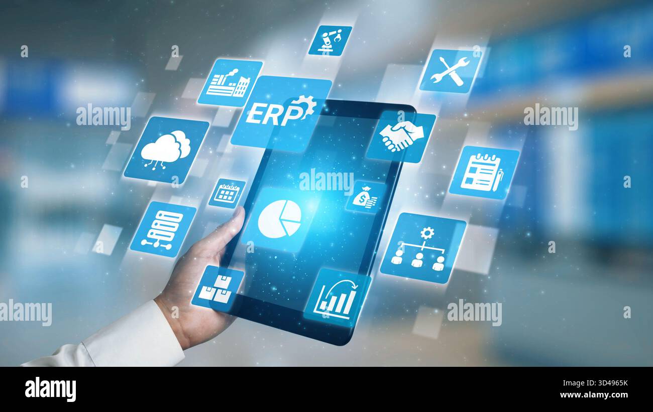 ERP icons show management, integration, and business process. ERP ...