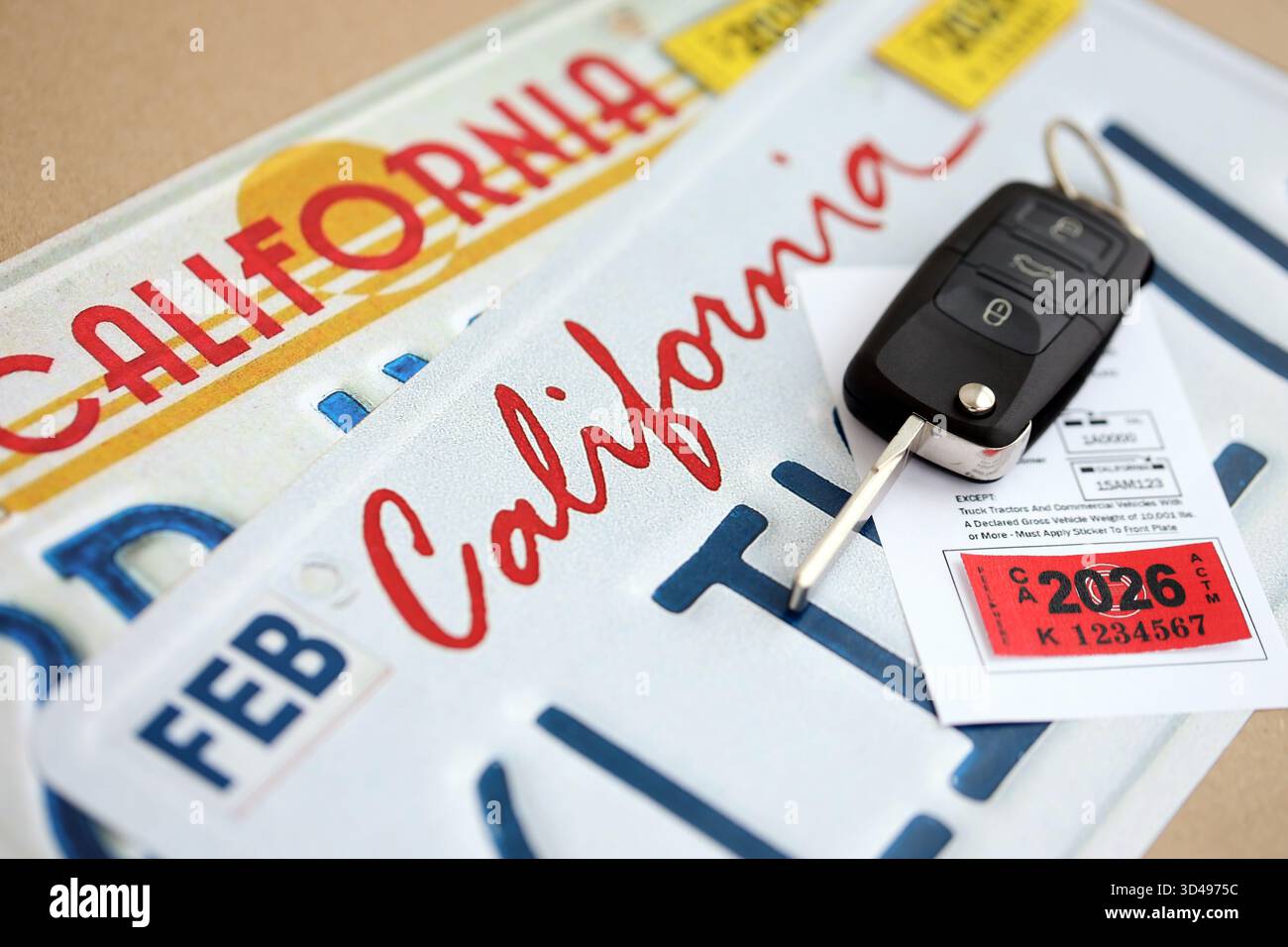KYIV, UKRAINE - OCTOBER 1, 2025 California car registration tag new red ...