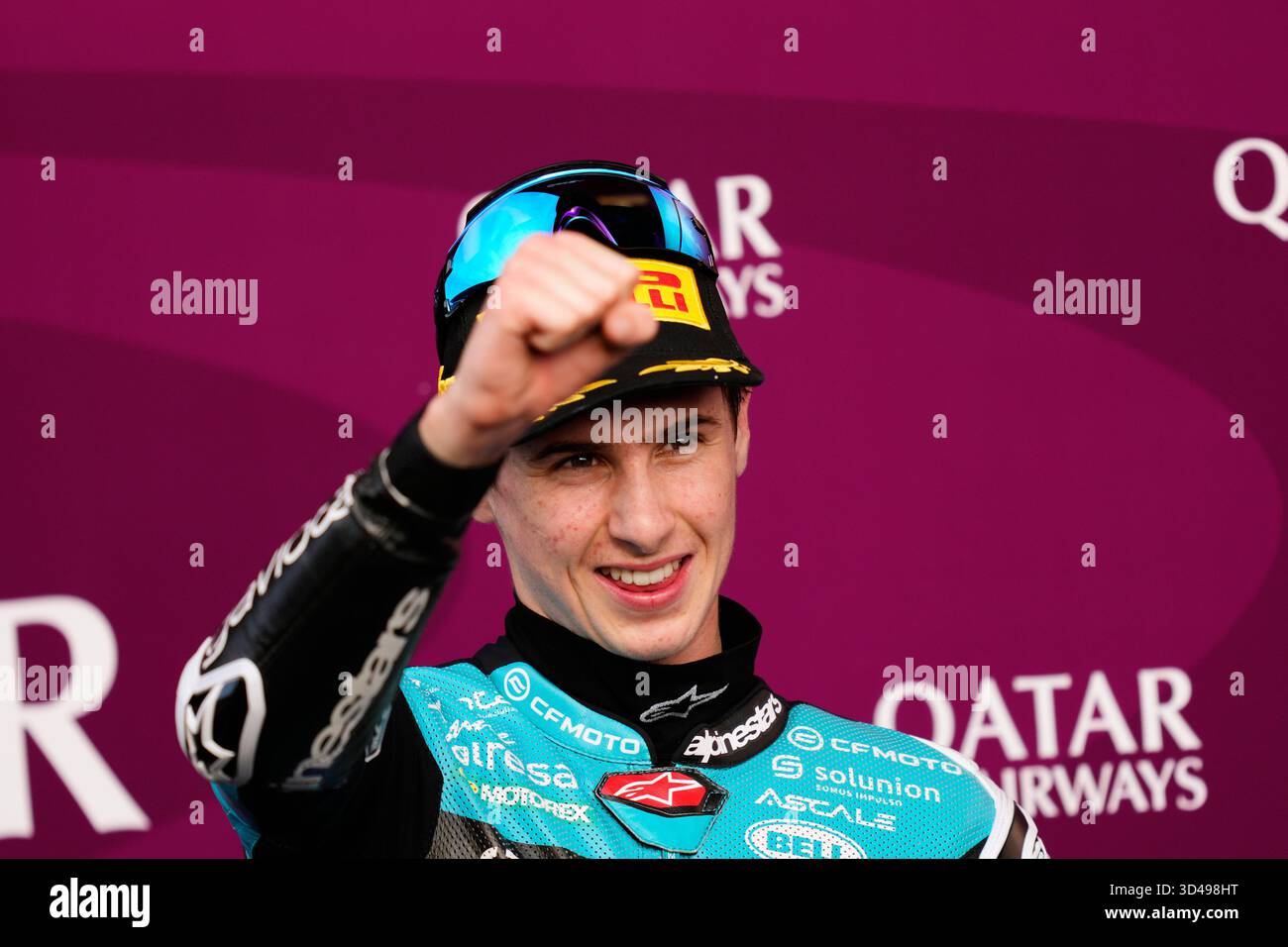 Spain's rider Maximo Quiles celebrates after winning the Moto3 race of ...