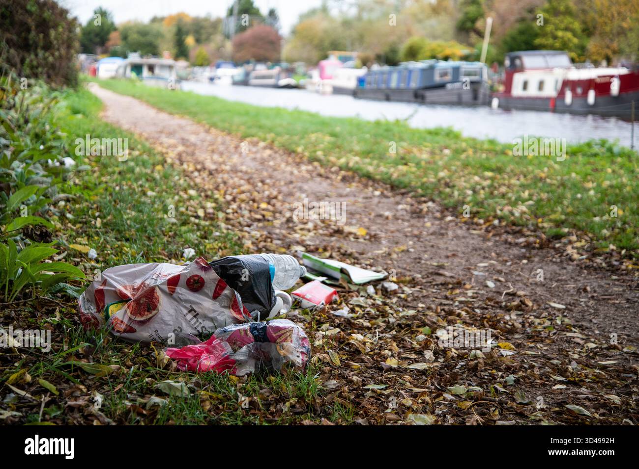 Small pile of litter by the River Lea Navigation between Enfield Lock ...