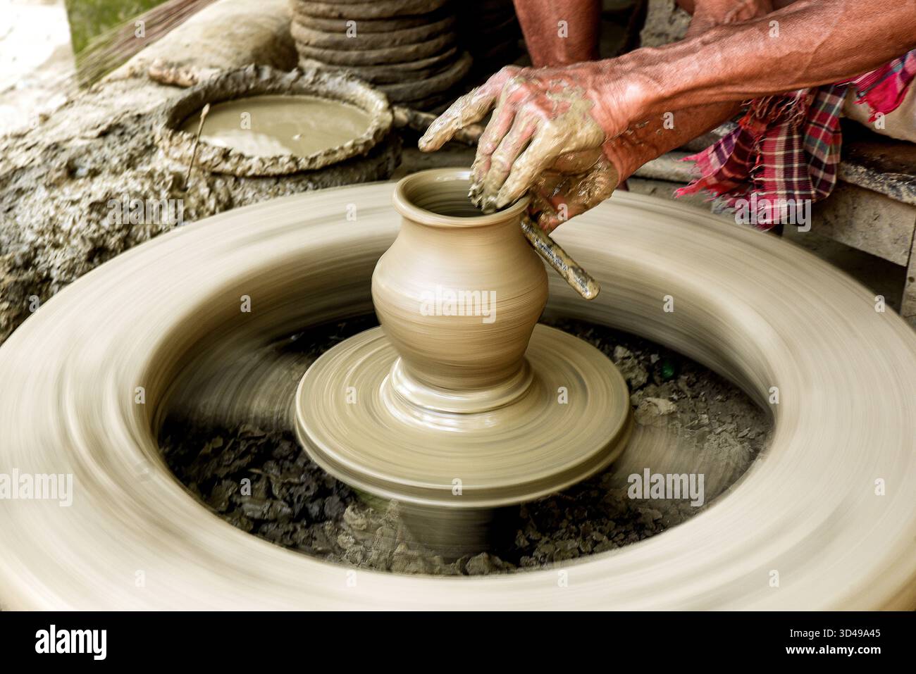 Handcrafted Pottery Creation on Traditional Spinning Wheel Close-Up ...