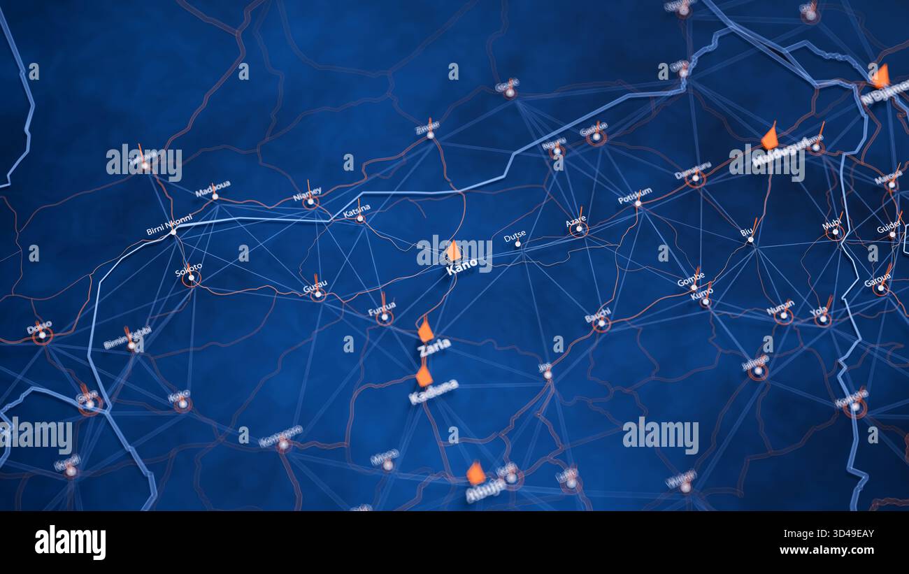 Kano map big data visualization. Futuristic map infographic of city in ...