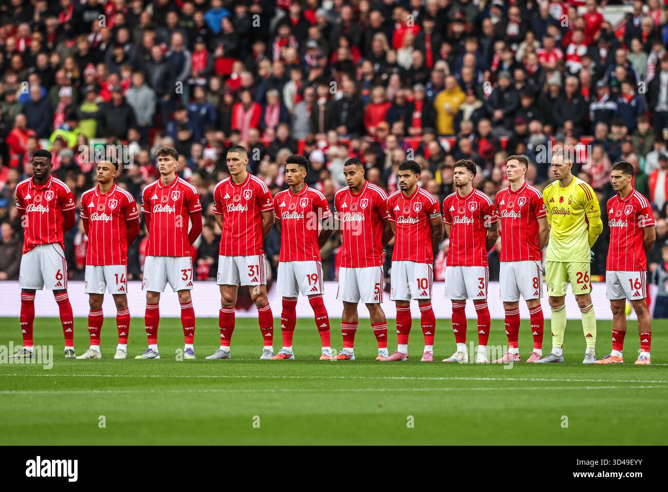 Nottingham Forest players during a minutes silence for Remembrance Day ...