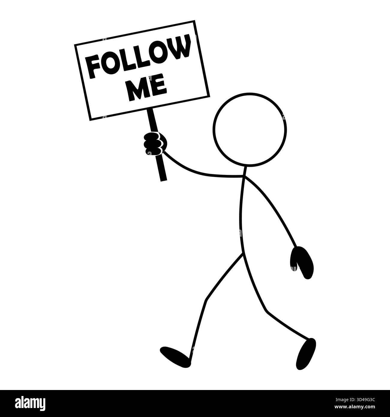stick figure holding follow me sign, simple character illustration ...