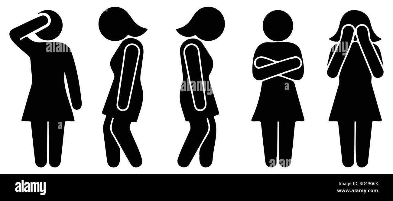 women silhouette illustration, standing female poses set, minimal ...