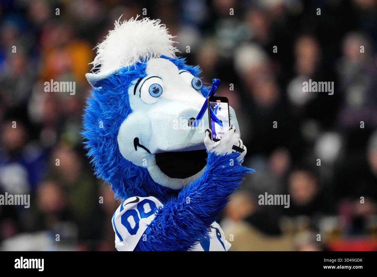 Indianapolis Colts mascot Blue performs during the first half of an NFL ...