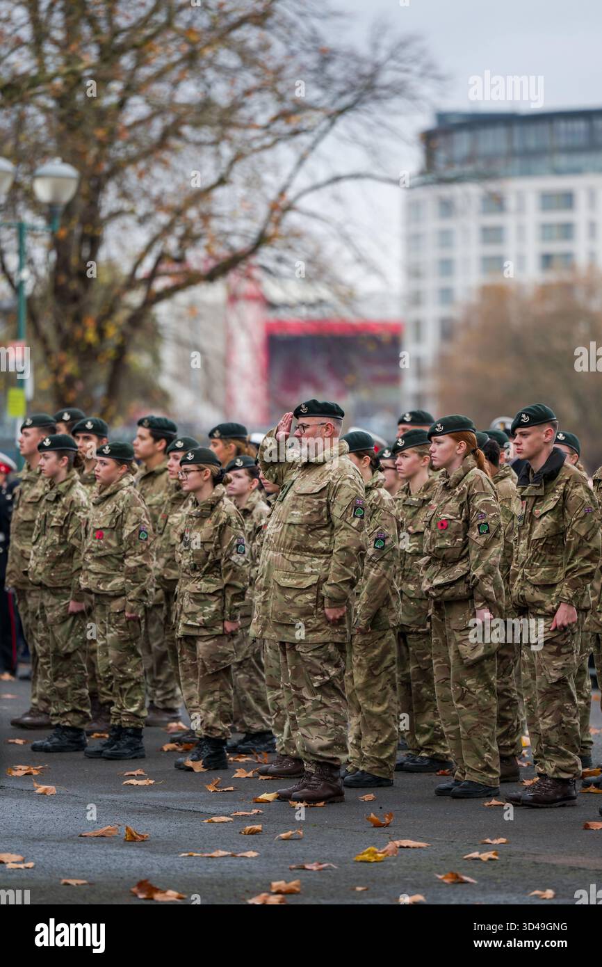 Nottingham, UK. 9th November, 2025. A member of the military salutes ...