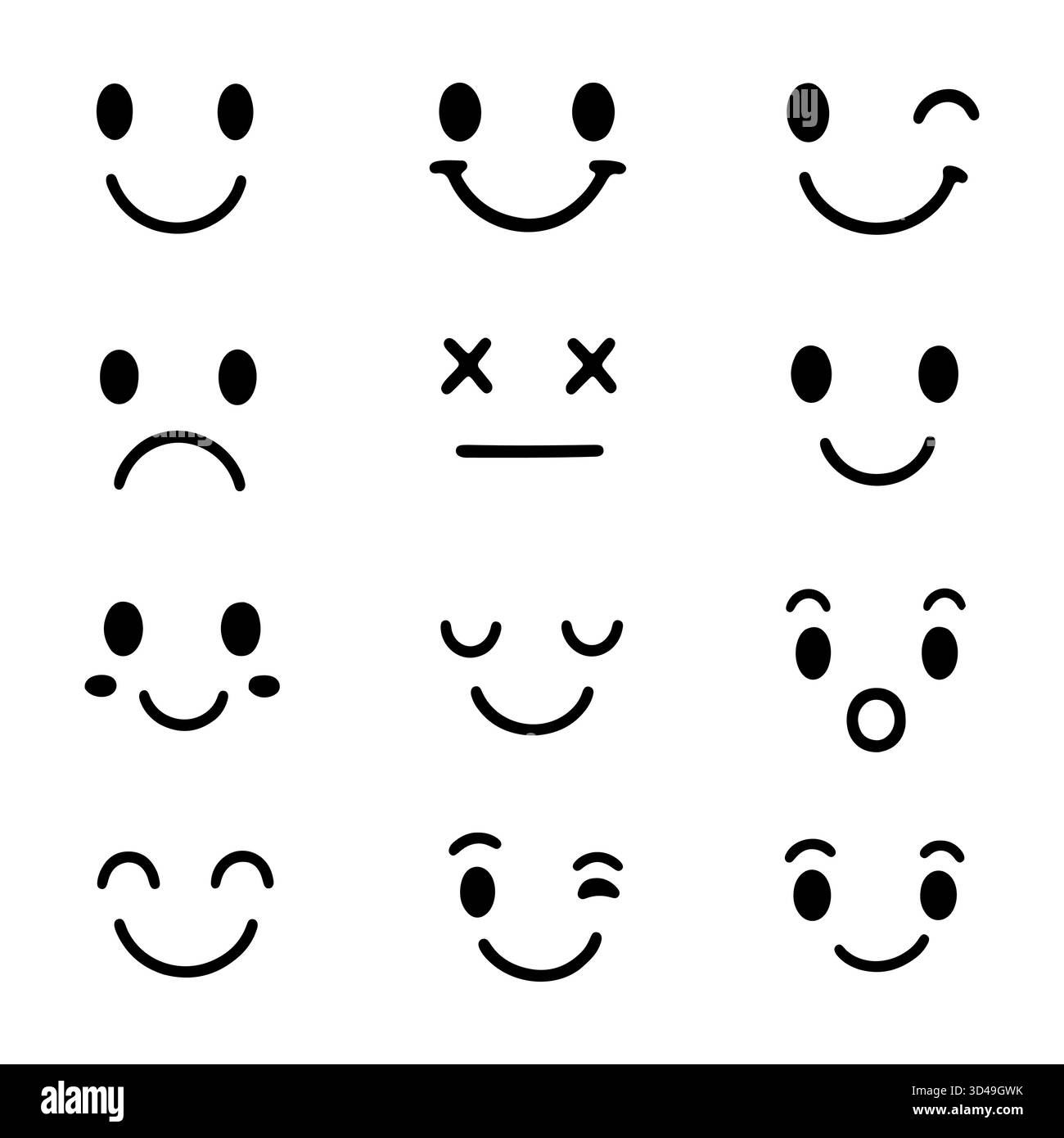 Minimalist emoji faces showing various emotions including happy, sad ...
