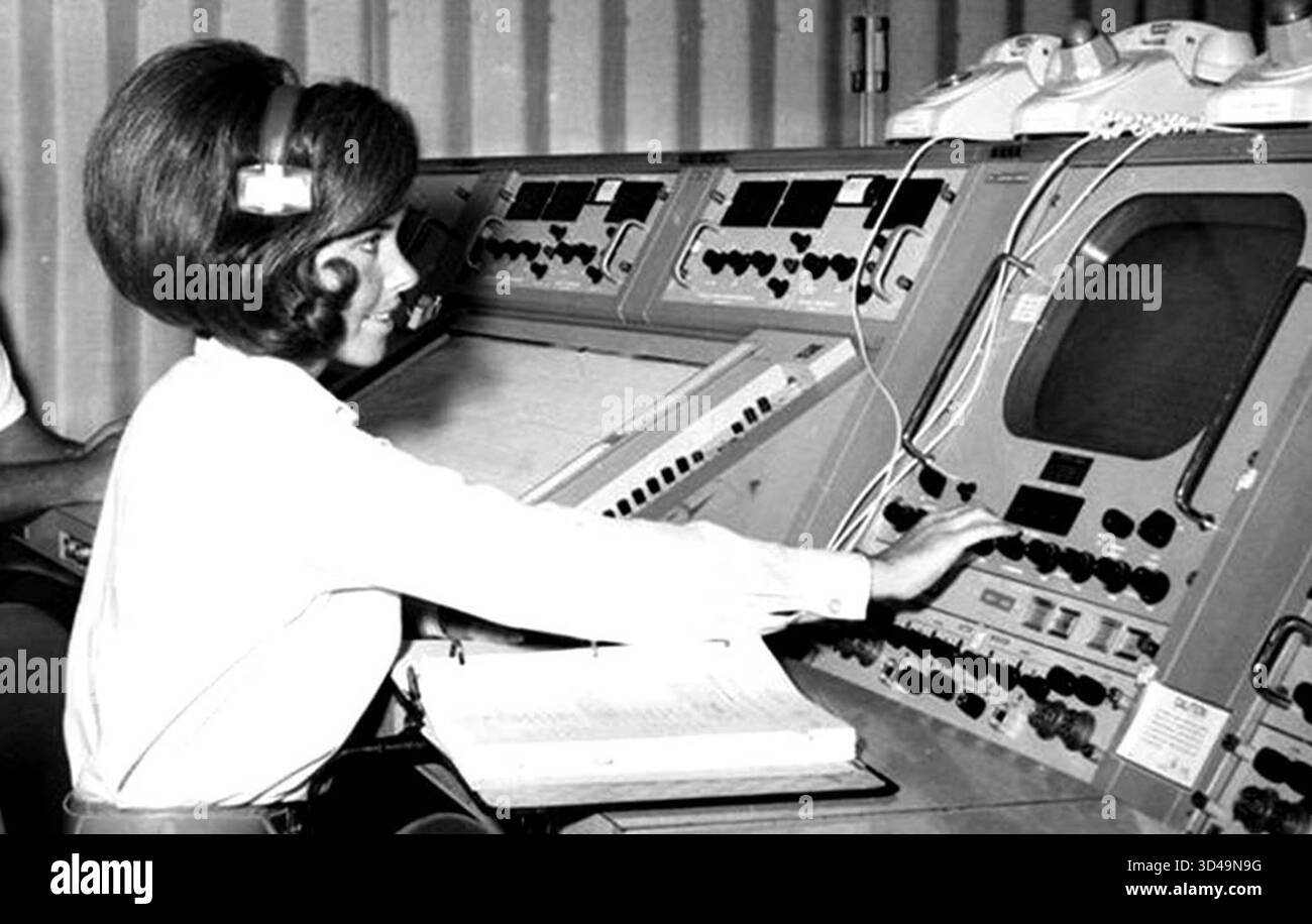 Judy Sullivan shown at the console in the Kennedy Space Center's Manned ...