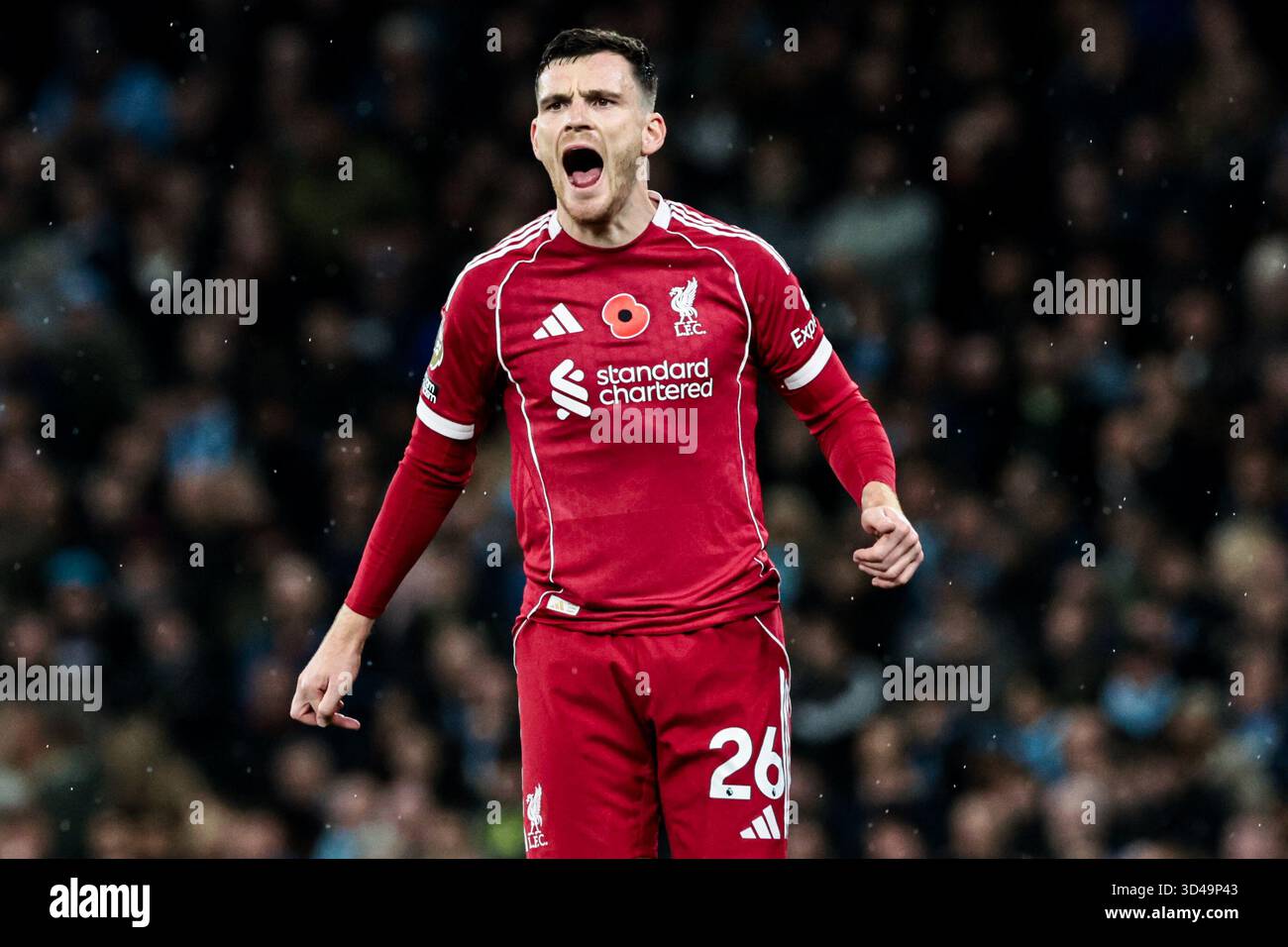 Andrew Robertson of Liverpool shouts instructions during the Premier ...