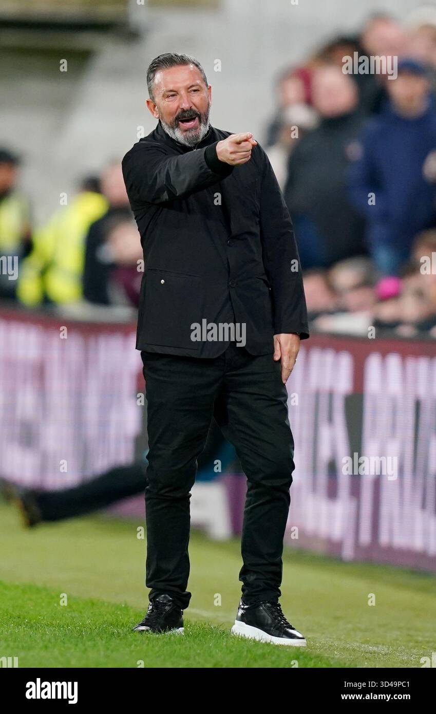 Heart of Midlothian manager Derek McInnes gestures on the touchline ...