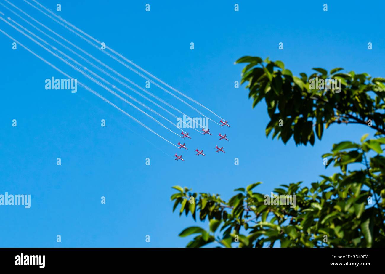 The Indian Air Force (IAF) Surya Kiran aerobatics team performs during ...