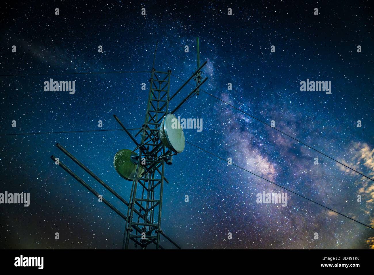 Stunning Milky Way galaxy above abandoned weather radar tower at ...