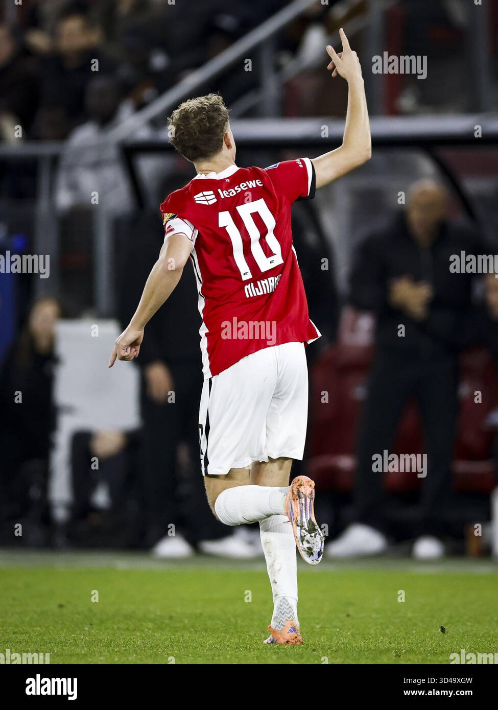 ALKMAAR - Sven Mijnans of AZ Alkmaar reacts after scoring the 1-3 during the Dutch Eredivisie ...
