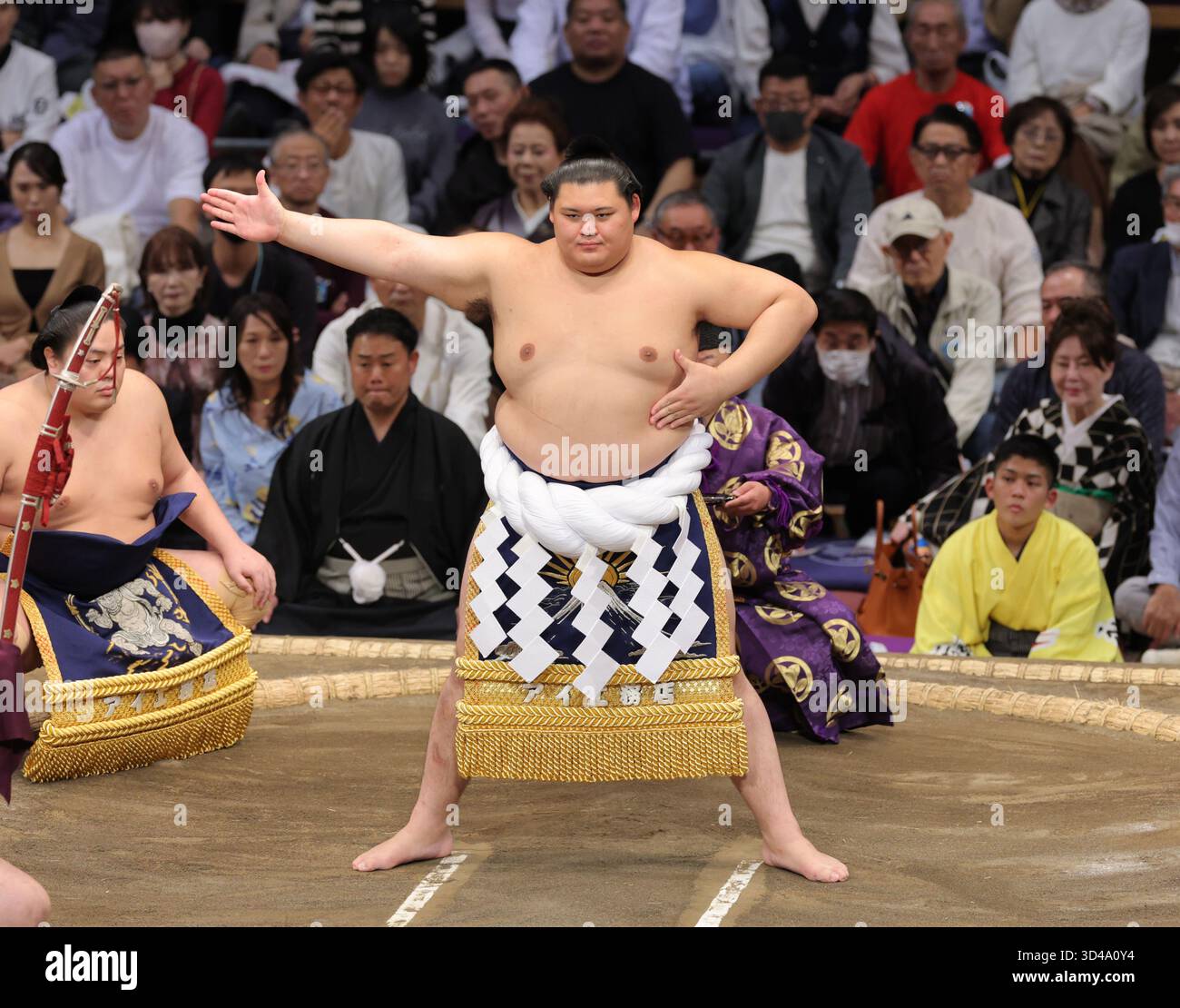 Yokozuna-ranked Onosato Daiki performs his Yokozuna ring-entering ...