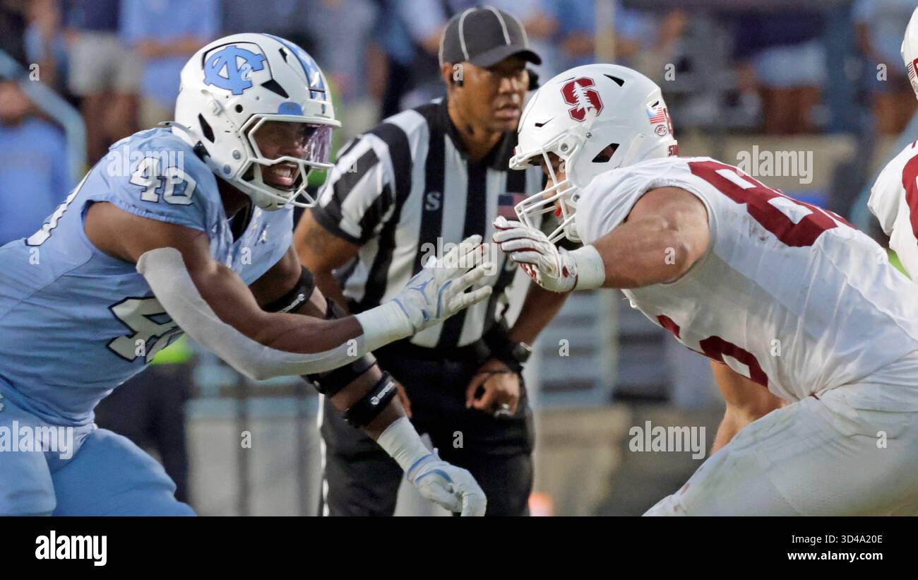 North Carolina linebacker Tyler Thompson (40) rushes as Stanford tight ...