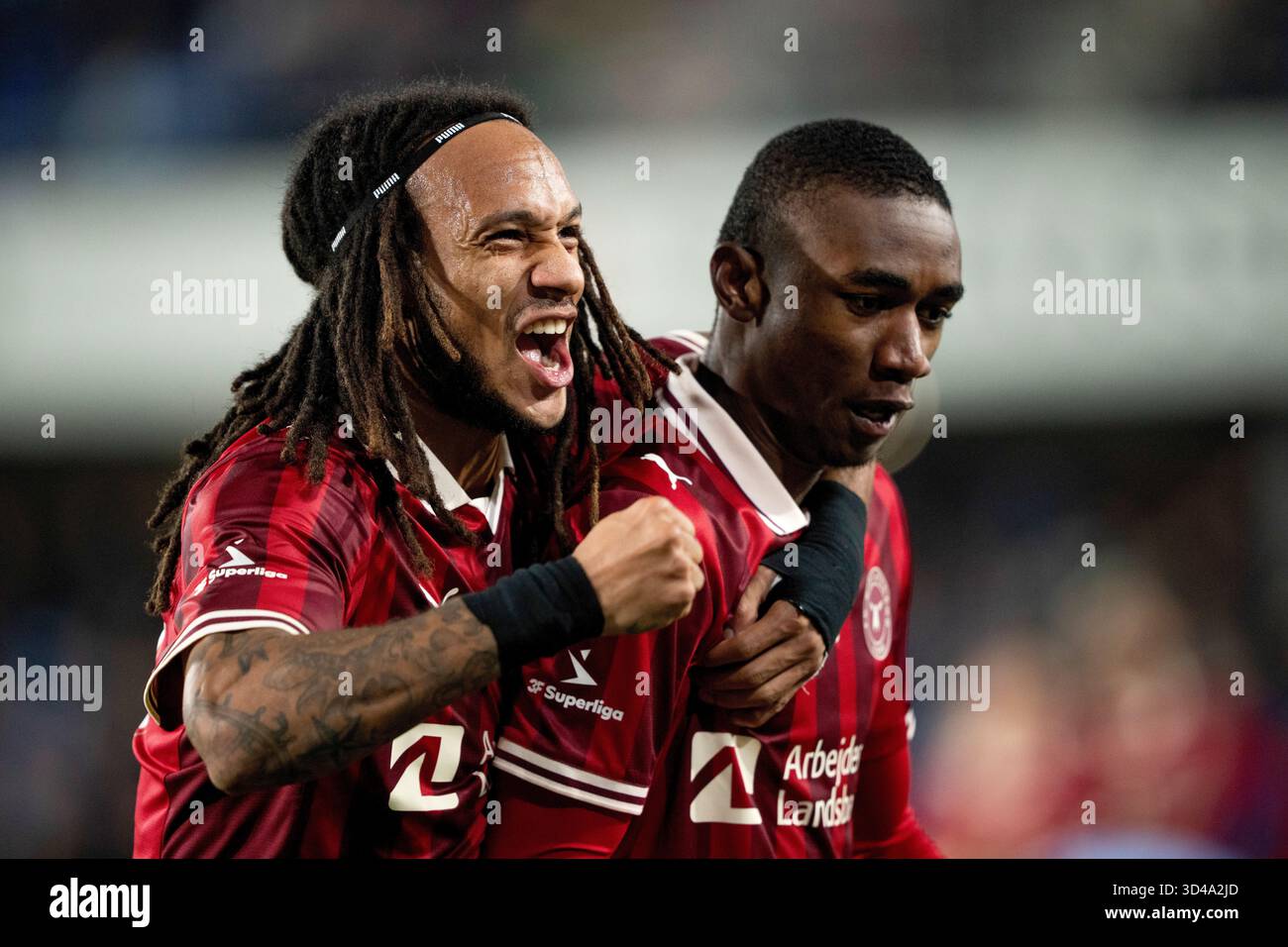 FC Midtjylland's Denil Castillo has scored 2-0 and celebrates with ...