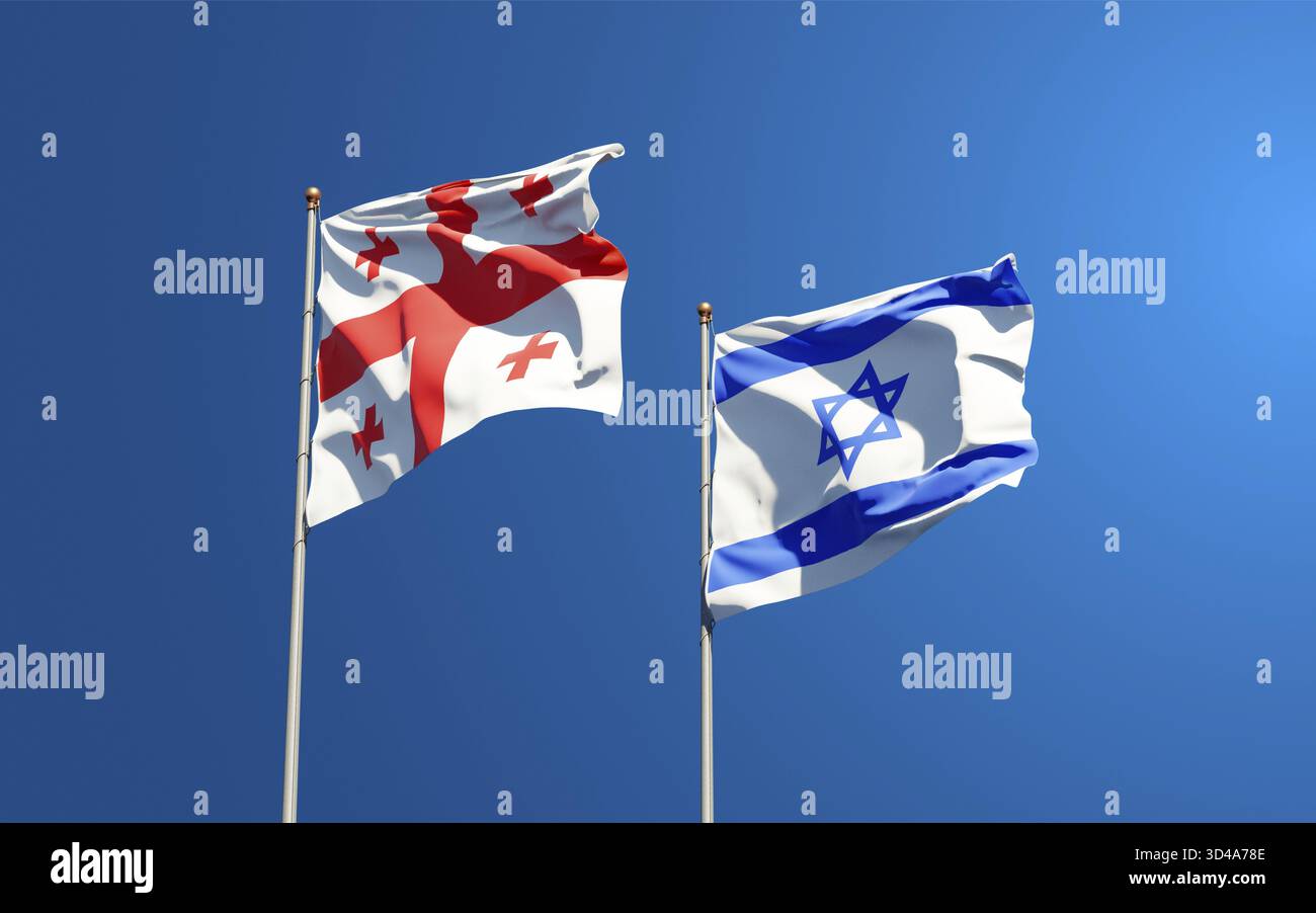 Beautiful national state flags of Georgia and Israel together at the ...