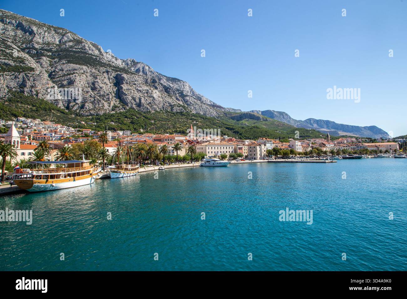 The Croatian Adriatic coastal seaside holiday resort resort of Makarska ...