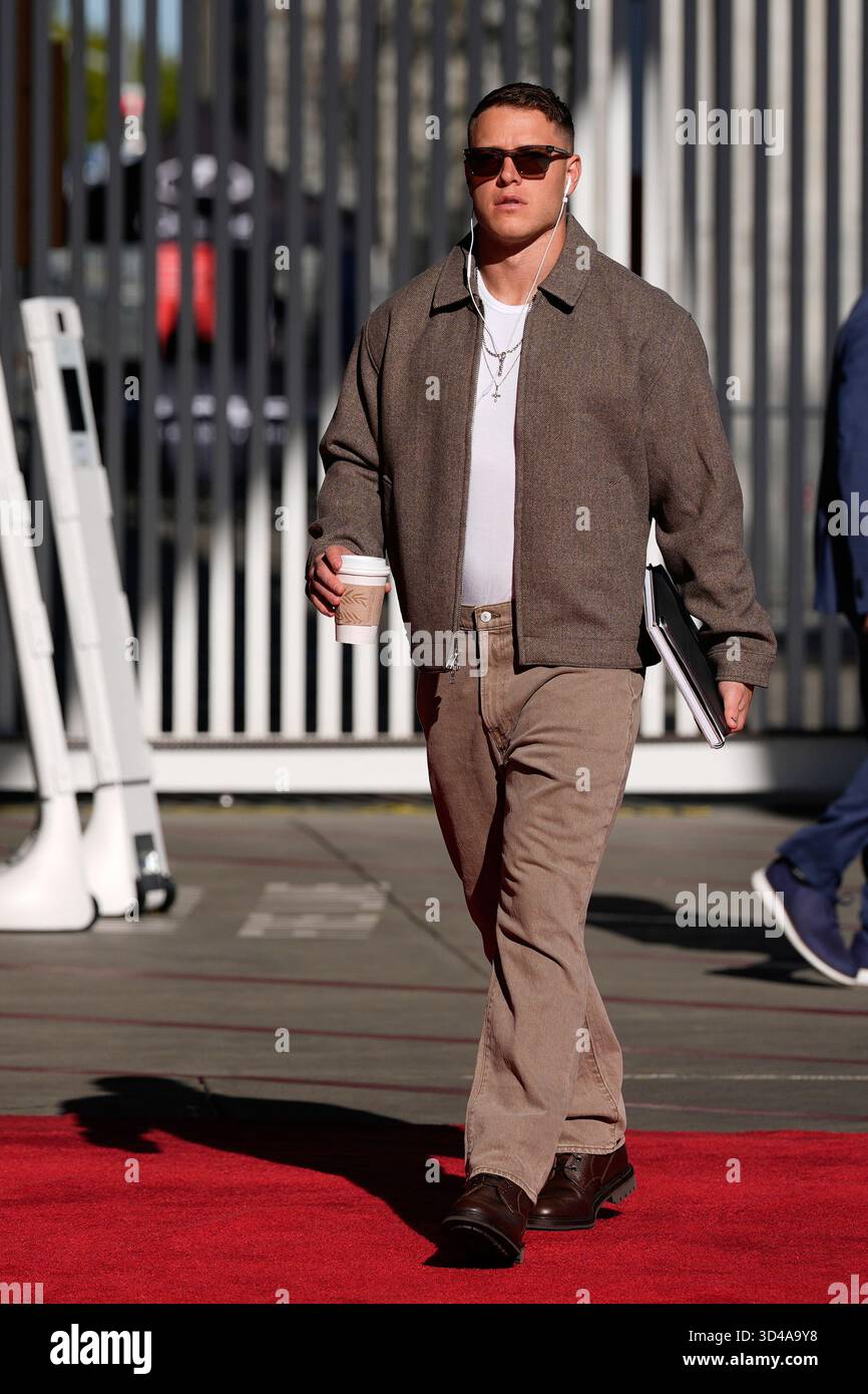 San Francisco 49ers running back Christian McCaffrey arrives before an ...