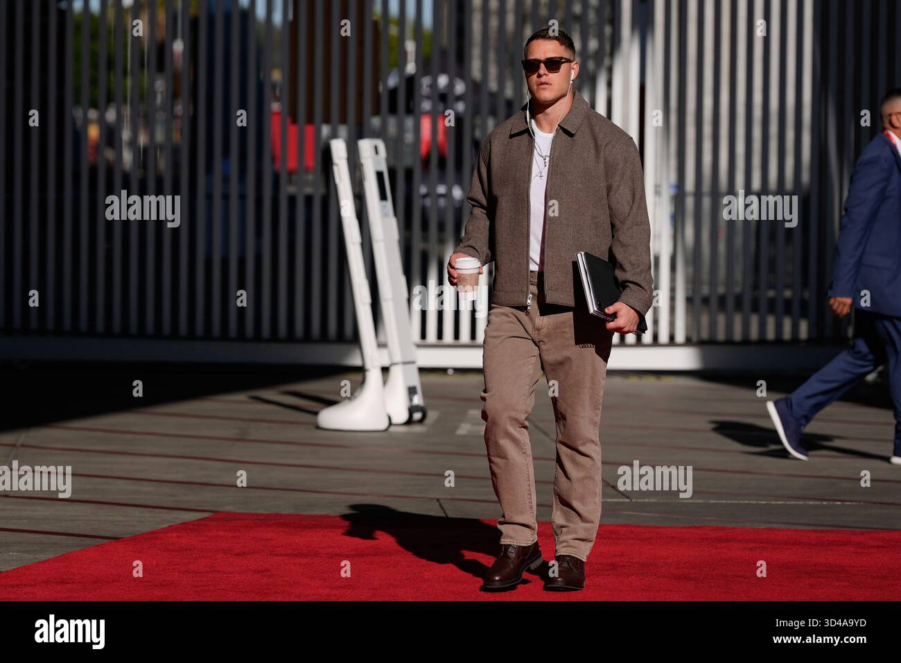 San Francisco 49ers running back Christian McCaffrey arrives before an ...