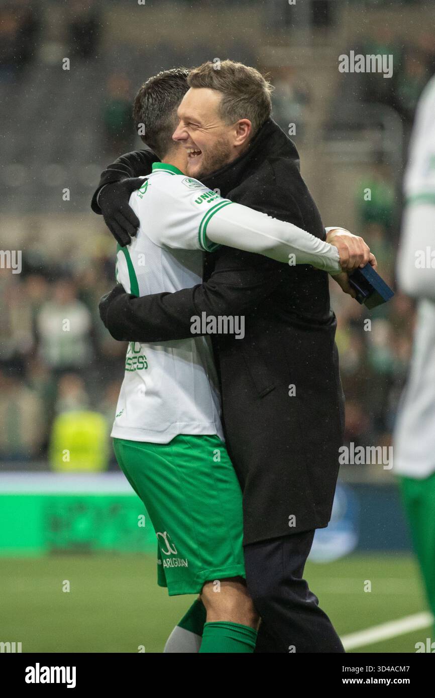 STOCKHOLM, SWEDEN 20251109Hammarby coach Kim Hellberg and Nahir Besara ...