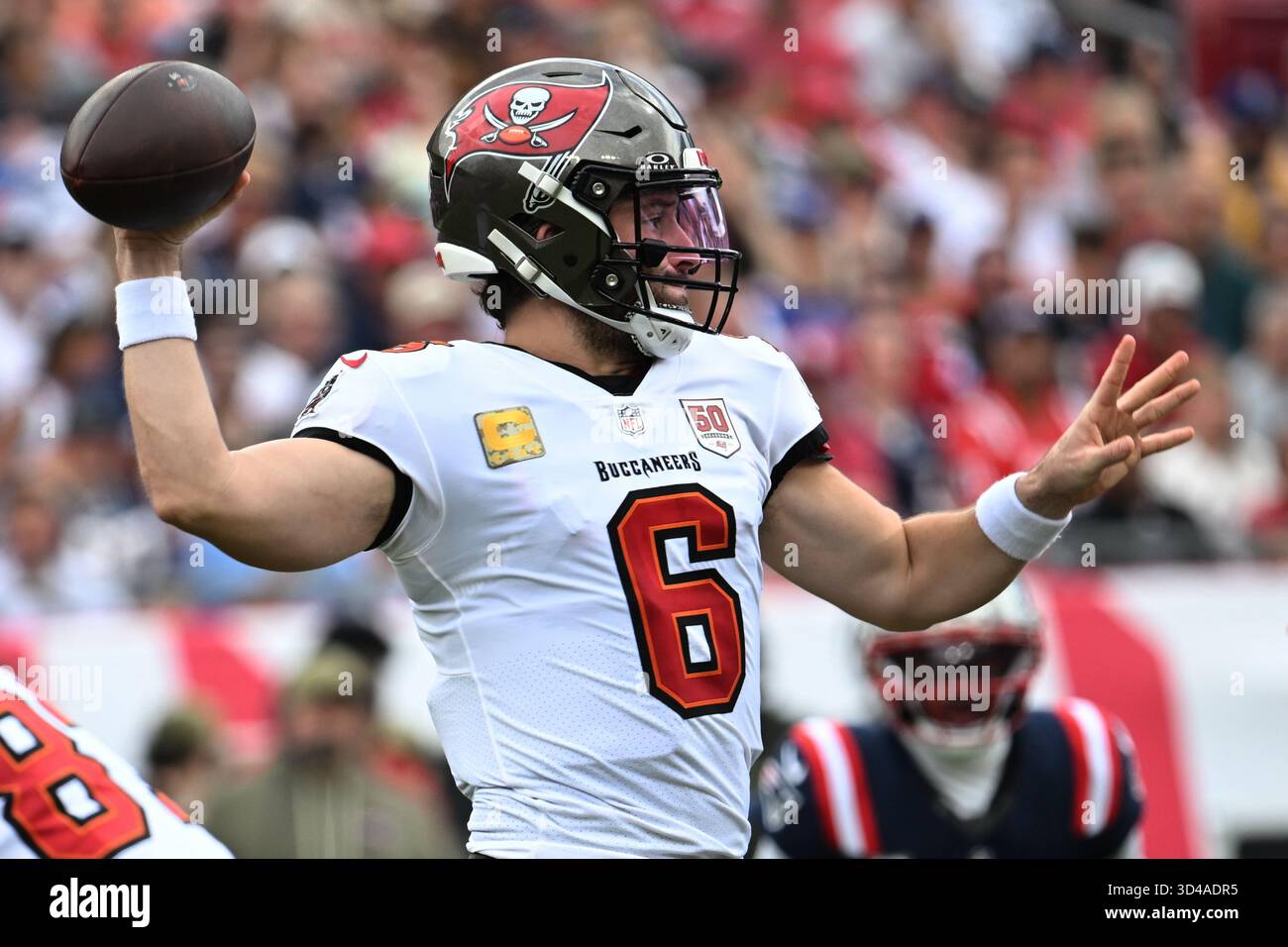 Tampa Bay Buccaneers quarterback Baker Mayfield (6) throws against the ...