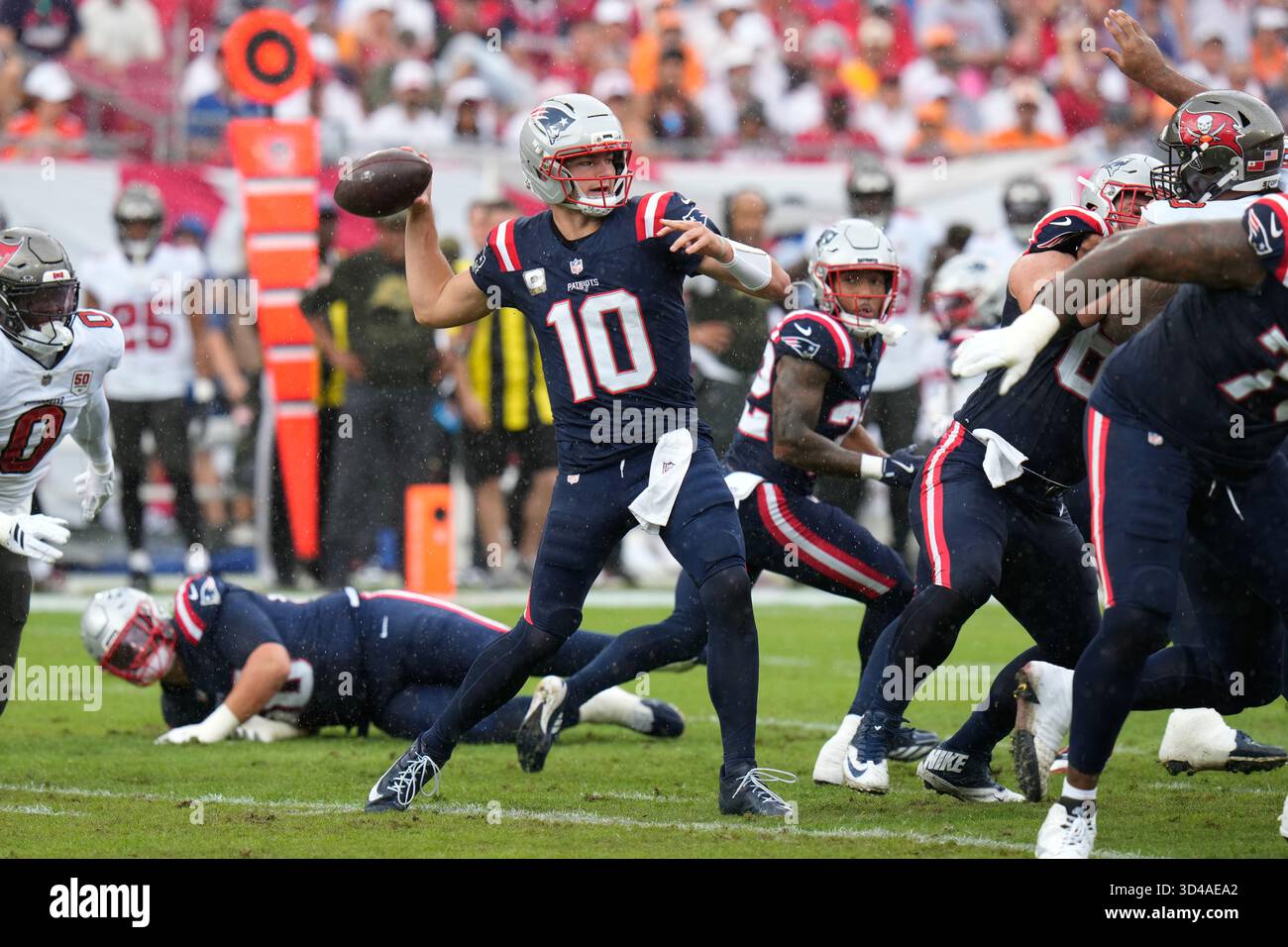 New England Patriots quarterback Drake Maye (10) throws against the ...