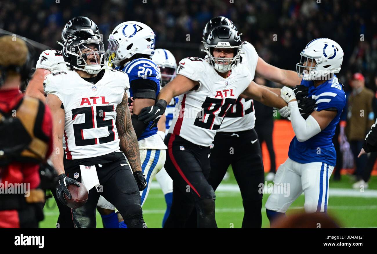 Celebration on the left: Tyler Allgeier, Charlie Woerner (Falcons ...