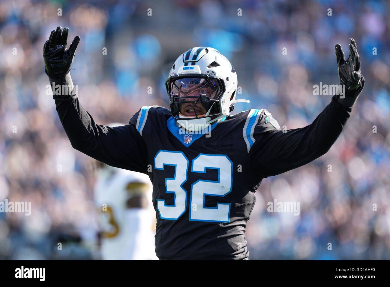 Carolina Panthers linebacker Trevin Wallace celebrates during the first ...