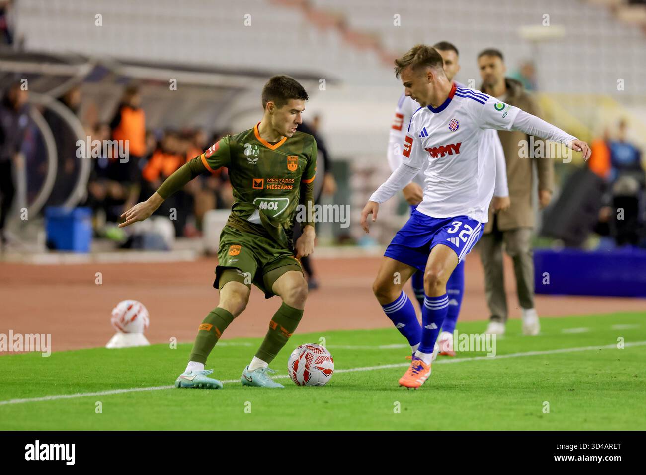 Stanislav Shopov of NK Osijek and Simun Hrgovic of HNK Hajduk Split ...