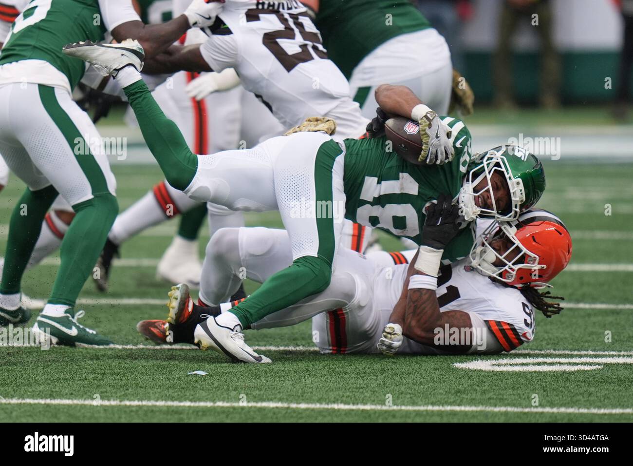 New York Jets wide receiver Isaiah Williams (18) is tackled by ...