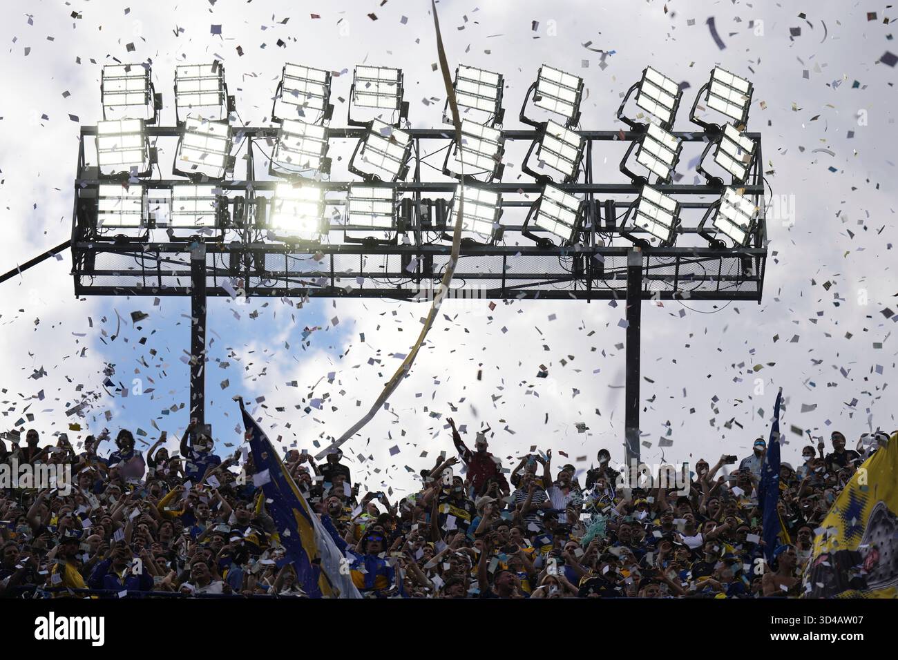 Fans of Boca Juniors cheer prior to an Argentine soccer league match ...