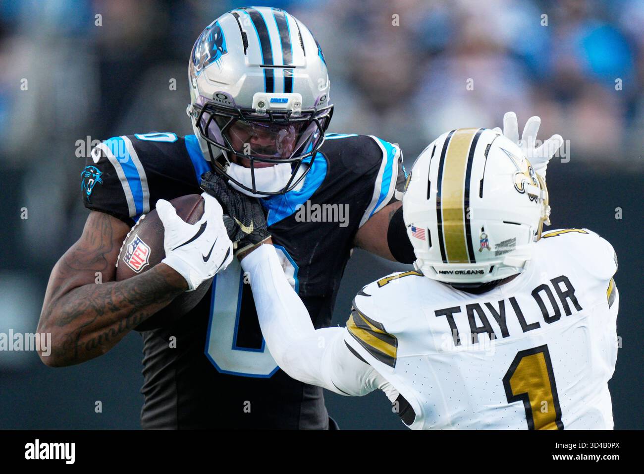 Carolina Panthers tight end Ja'Tavion Sanders pushes off New Orleans ...