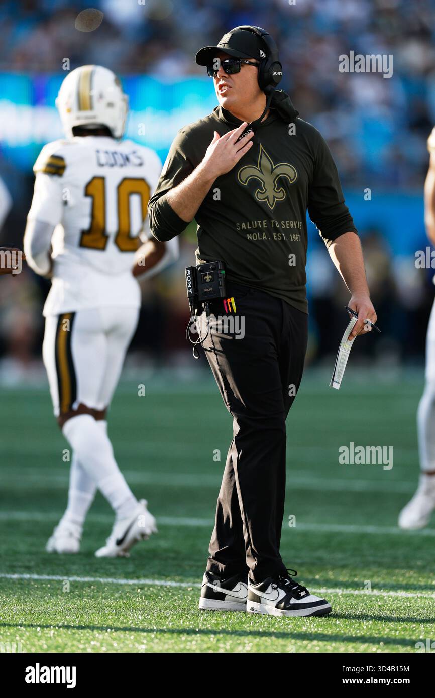 New Orleans Saints head coach Kellen Moore watches during the second ...