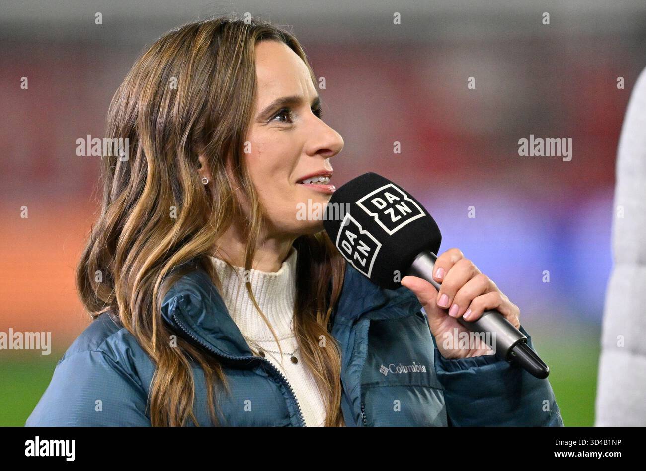 DAZN host reporter Christina Rann in interview microphone microphone ...