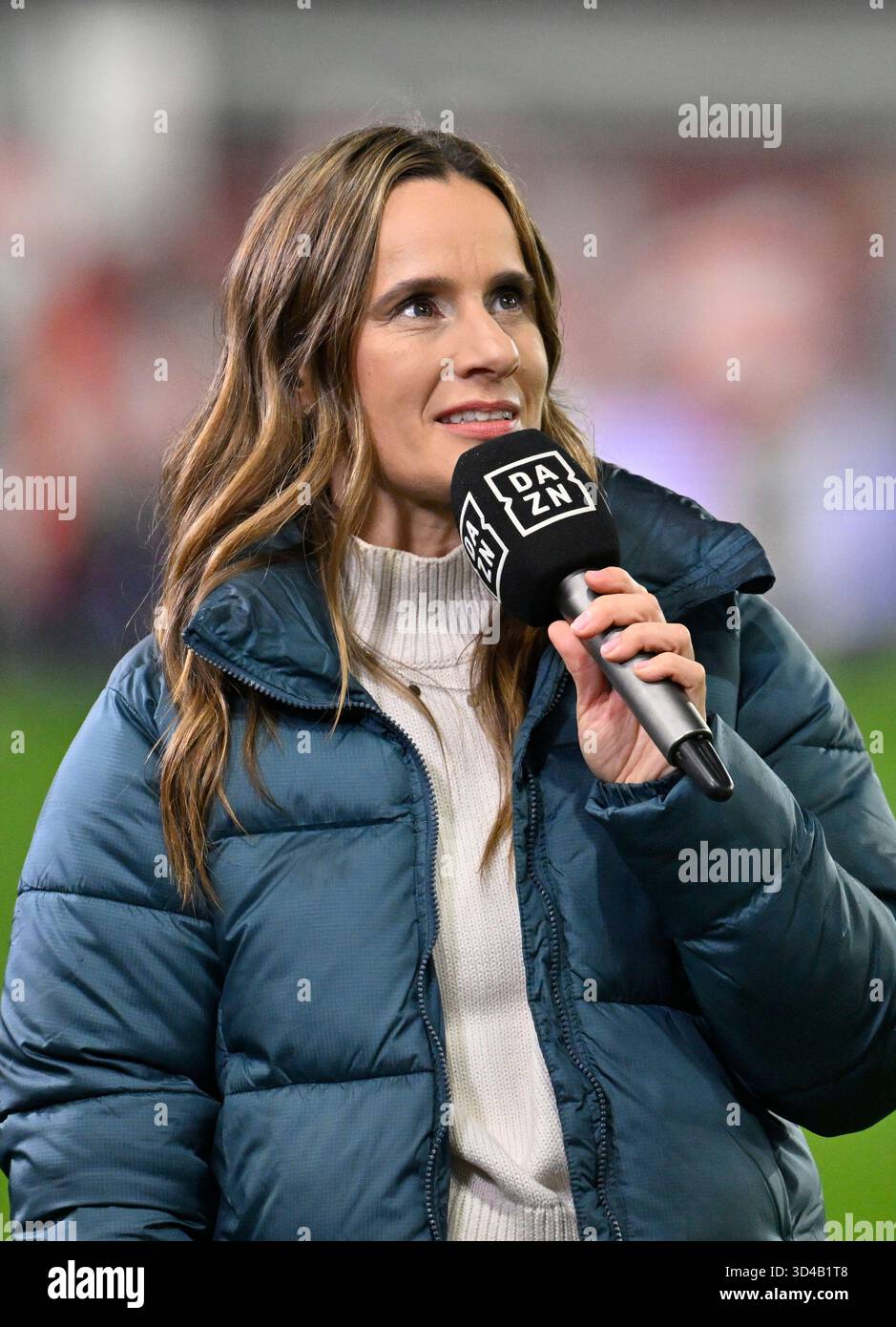 DAZN Host Reporter Christina Rann in interview microphone microphone ...