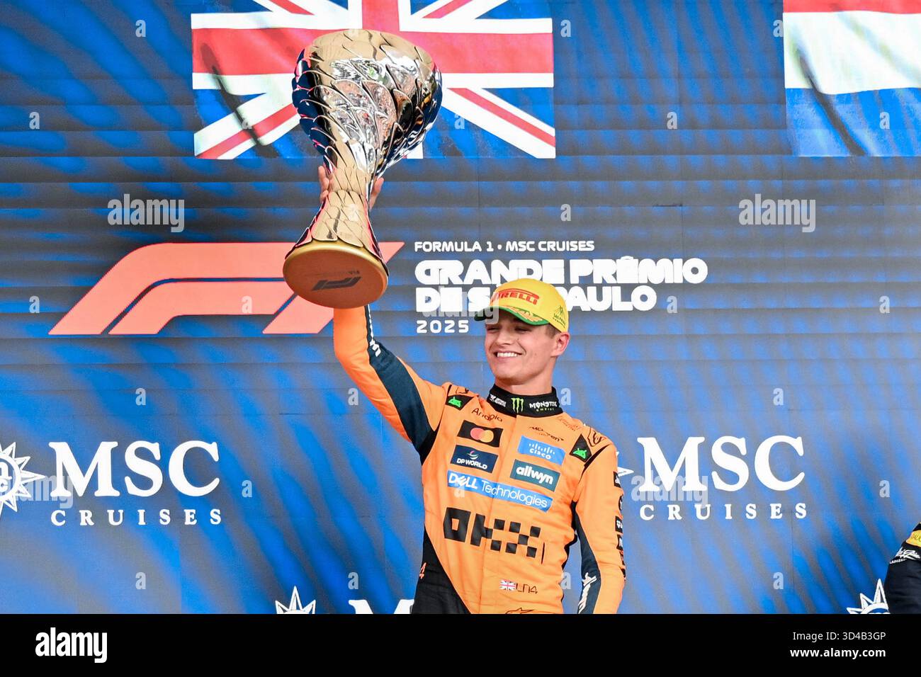 Lando Norris of McLaren on the podium after the F1 Grand Prix of Brazil ...