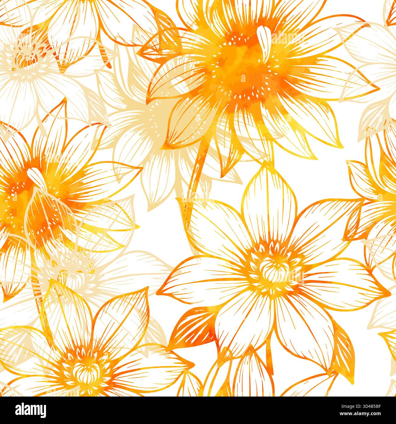 Seamless pattern with yellow watercolor flowers . Hand drawn. Not AI ...