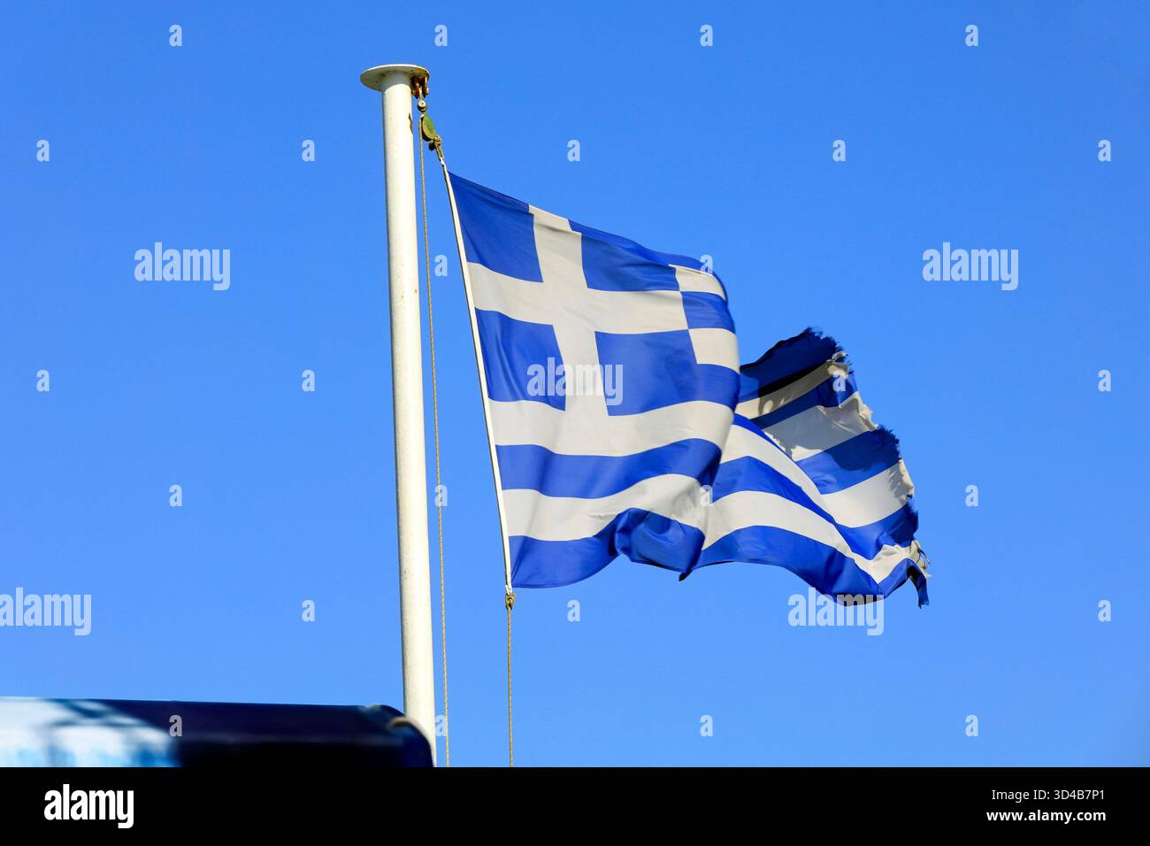 Greek flag against blue sky. Greece. Taken May / June 2025 Stock Photo ...