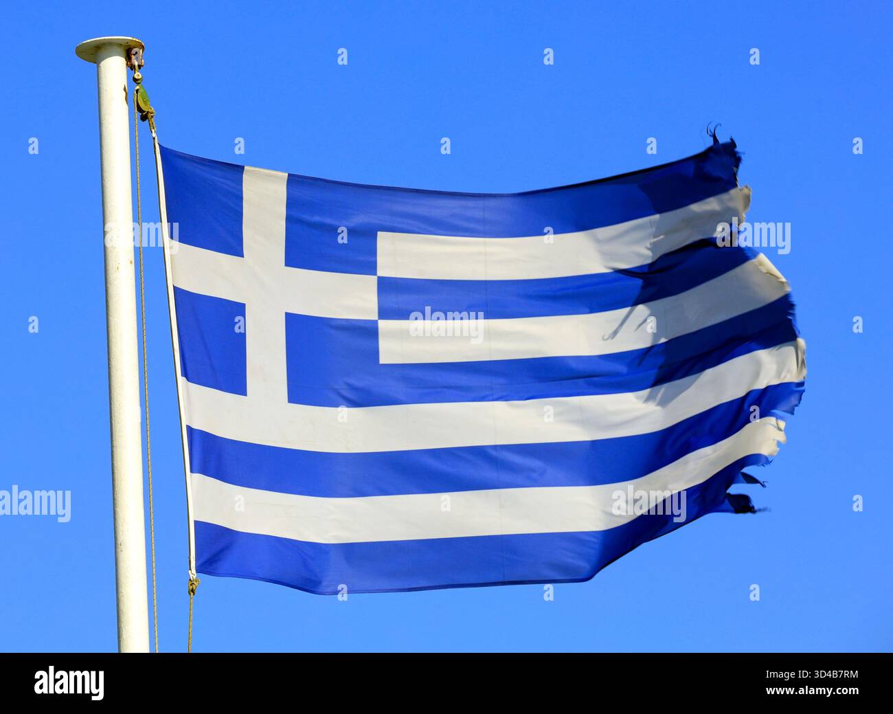 Greek flag against blue sky. Greece. Taken May / June 2025 Stock Photo ...
