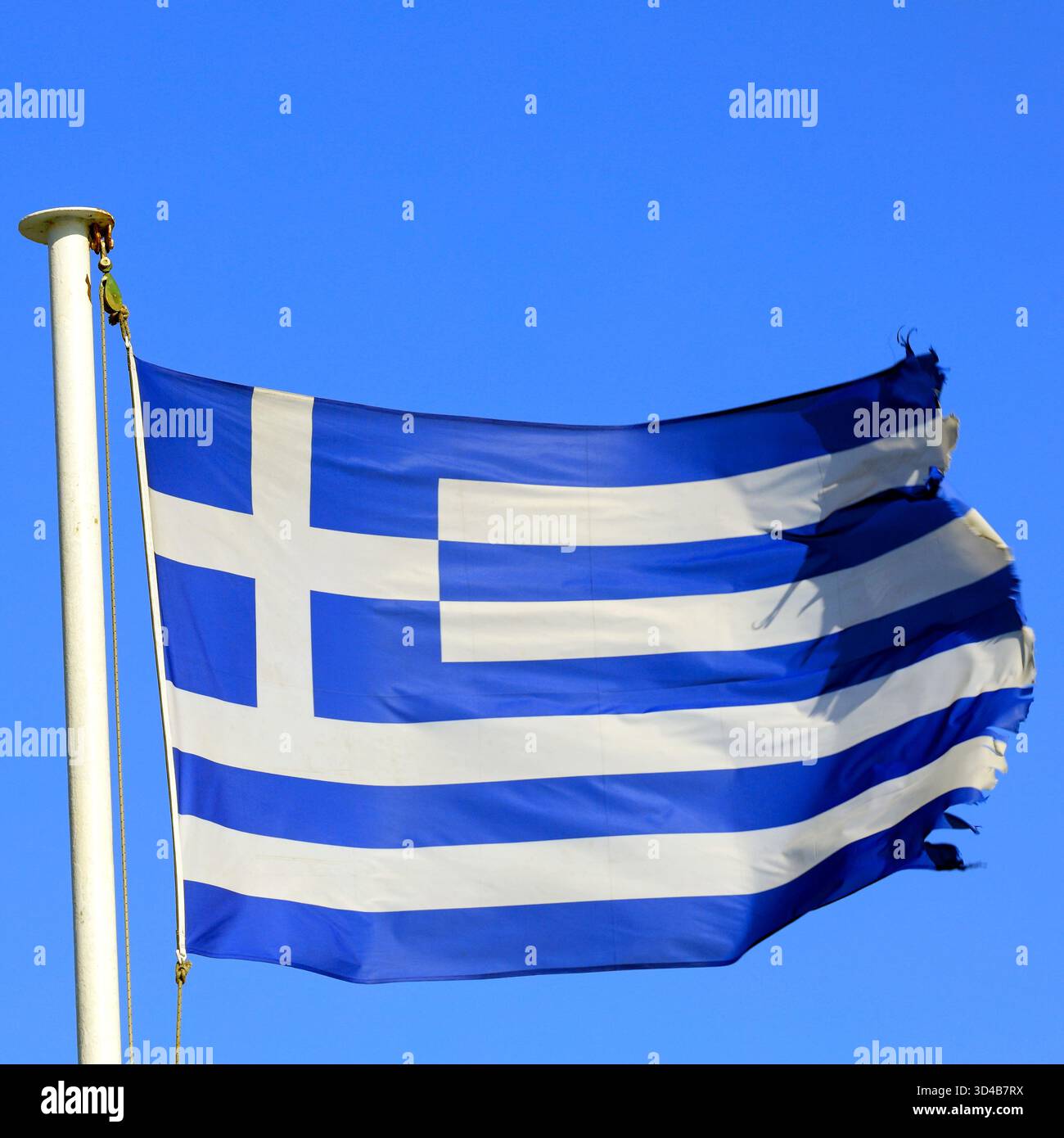 Greek flag against blue sky. Greece. Taken May / June 2025 Stock Photo ...